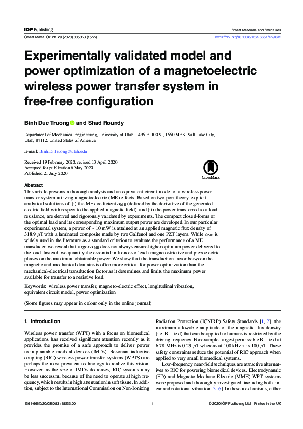 (PDF) Experimentally validated model and power optimization of a magnetoelectric wireless power ...