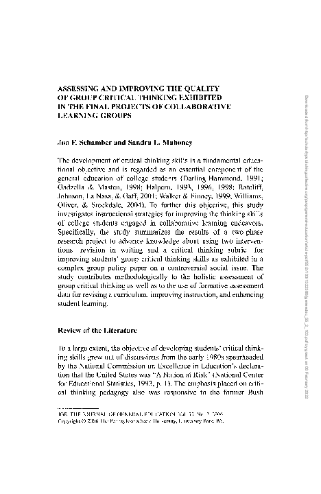 (PDF) Assessing and Improving the Quality of Group Critical Thinking Exhibited in the Final ...
