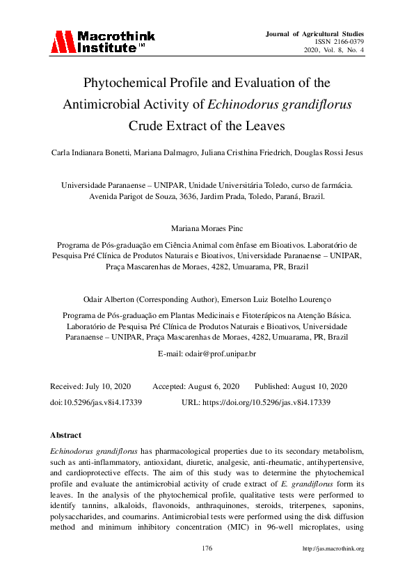 (PDF) Phytochemical Profile and Evaluation of the Antimicrobial Activity of Echinodorus ...