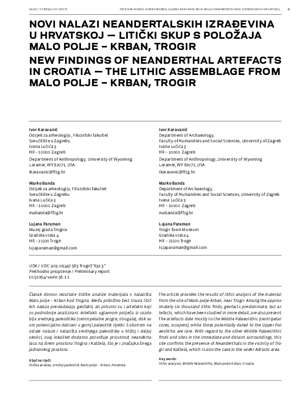 (PDF) New findings of Neanderthal artefacts in Croatia – the lithic ...