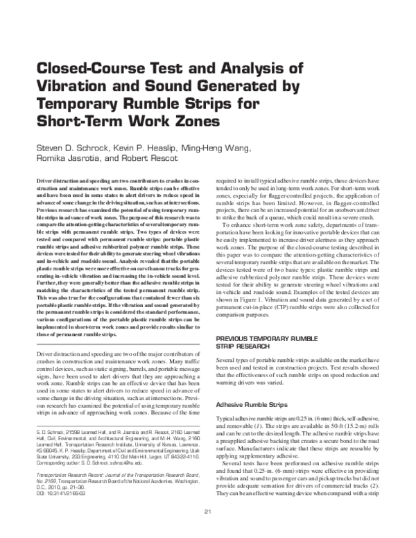 (PDF) Closed-Course Test and Analysis of Vibration and Sound Generated ...