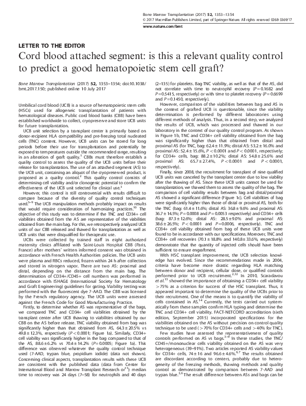 (PDF) Cord blood attached segment: is this a relevant quality control ...