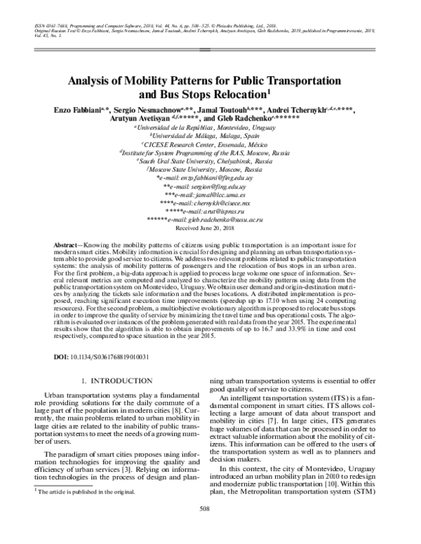 (PDF) Analysis of Mobility Patterns for Public Transportation and Bus ...