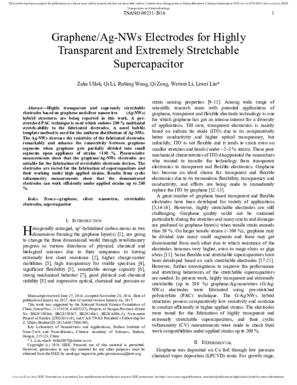 (PDF) Graphene/Ag-NWs electrodes for highly transparent and extremely ...