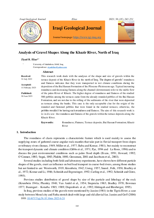 (PDF) Analysis of Gravel Shapes Along the Khazir River, North of Iraq