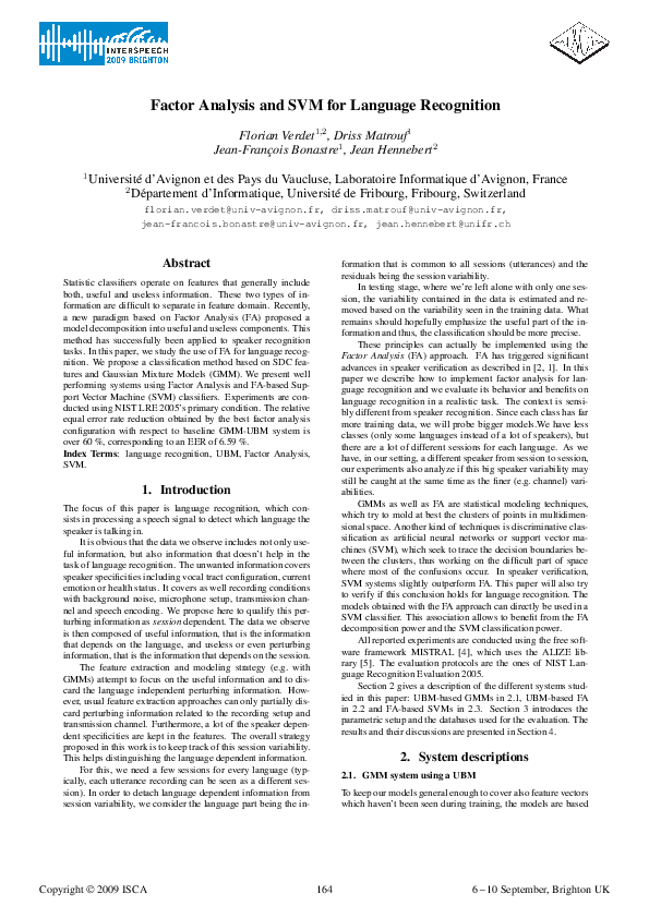 (PDF) Factor analysis and SVM for language recognition