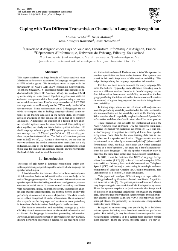 (PDF) Coping with Two Different Transmission Channels in Language Recognition | D. Matrouf ...