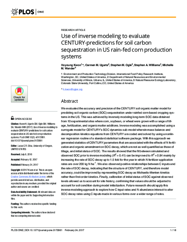 (PDF) Use of inverse modeling to evaluate CENTURY-predictions for soil carbon sequestration in ...