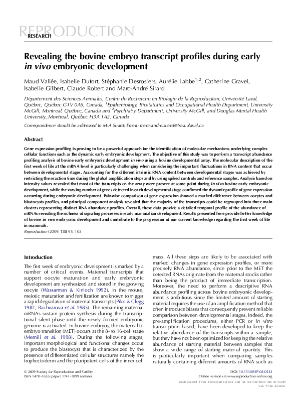 Revealing the bovine embryo transcript profiles during early in vivo ...