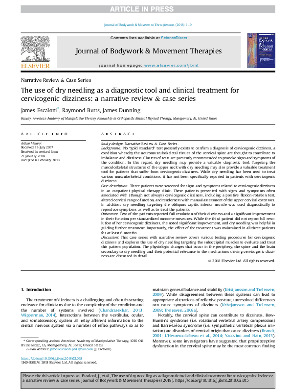 (PDF) The use of dry needling as a diagnostic tool and clinical treatment for cervicogenic ...