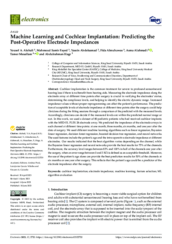 (PDF) Machine Learning and Cochlear Implantation: Predicting the Post ...