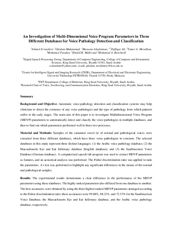 (PDF) An Investigation of Multidimensional Voice Program Parameters in Three Different Databases ...
