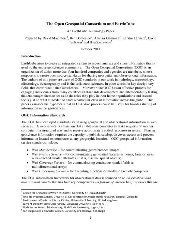 (PDF) The Open Geospatial Consortium and EarthCube, An EarthCube Technology Paper
