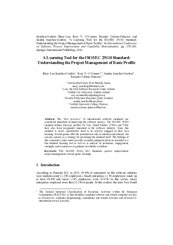 (PDF) A Learning Tool for the ISO/IEC 29110 Standard: Understanding the ...