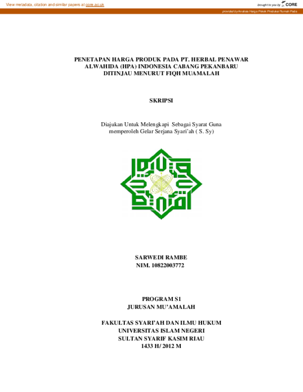 (PDF) Penetapan Harga Produk Pada Pt. Herbal Penawar Alwahida (Hpa ...