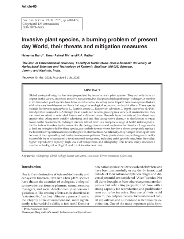 (PDF) Invasive plant species, a burning problem of present day World ...
