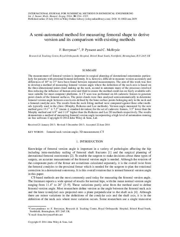Pdf A Semi Automated Method For Measuring Femoral Shape To Derive Version And Its Comparison