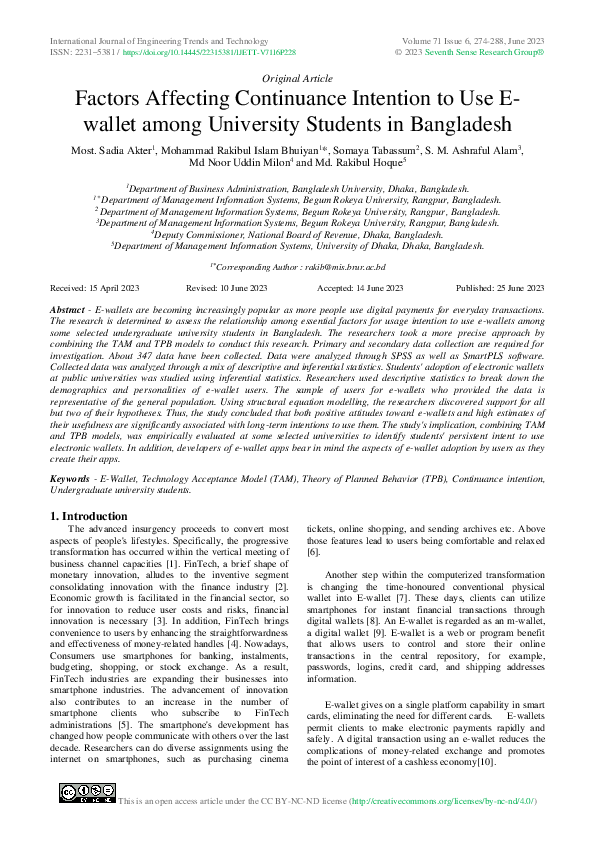 Pdf Factors Affecting Continuance Intention To Use E Wallet Among