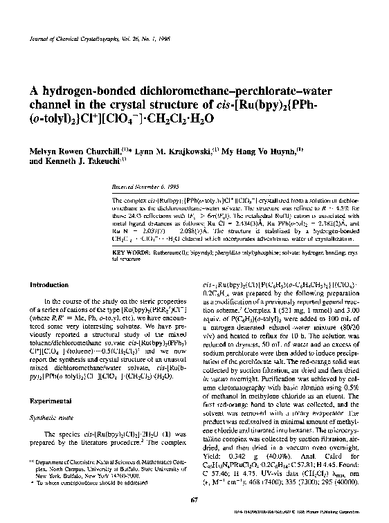 (PDF) A hydrogen-bonded dichloromethane-perchlorate-water channel in ...