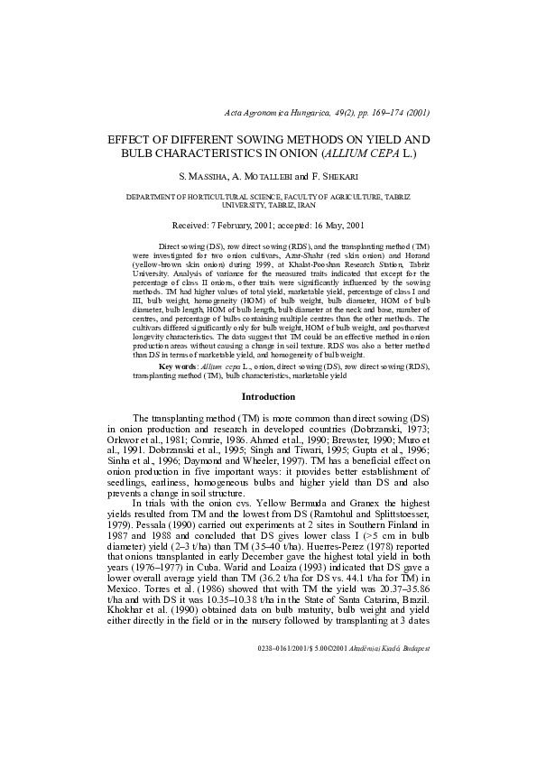 Pdf Effect Of Different Sowing Methods On Yield And Bulb