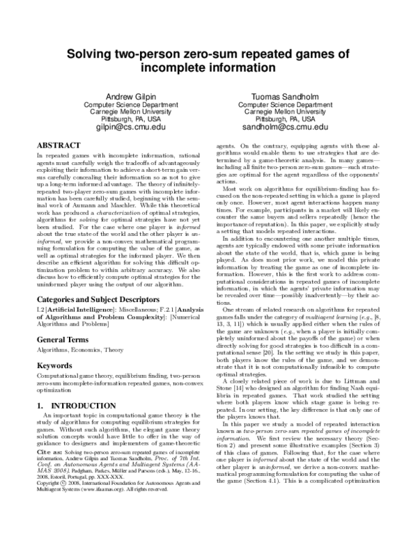 (PDF) Solving two-person zero-sum repeated games of incomplete information