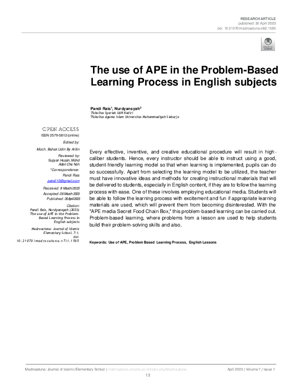 (PDF) The use of APE in the Problem-Based Learning Process in English ...