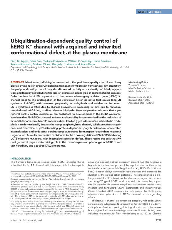 (PDF) Ubiquitination-dependent quality control of hERG K+ channel with ...