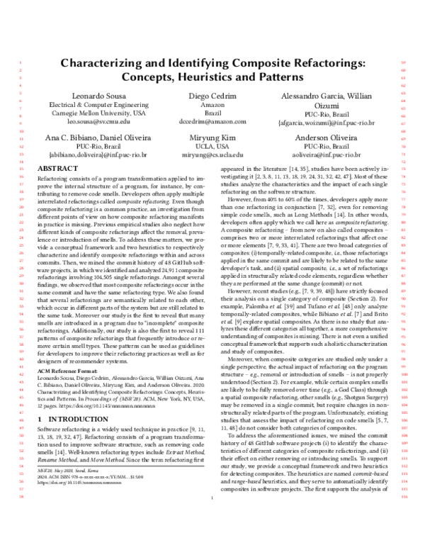 (PDF) Characterizing and Identifying Composite Refactorings