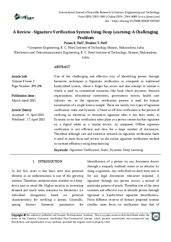 Pdf A Review Signature Verification System Using Deep Learning A Challenging Problem