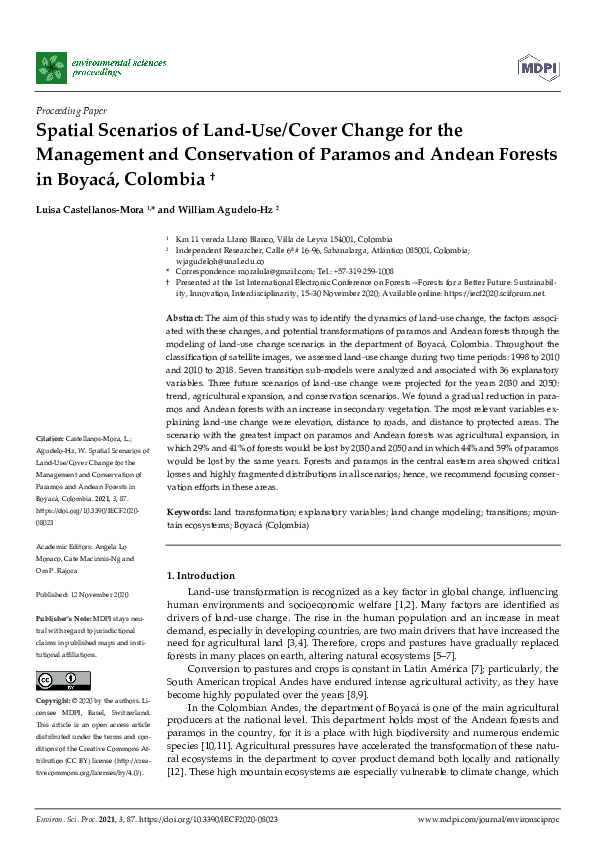 (PDF) Spatial Scenarios of Land-Use/Cover Change for the Management and Conservation of Paramos ...