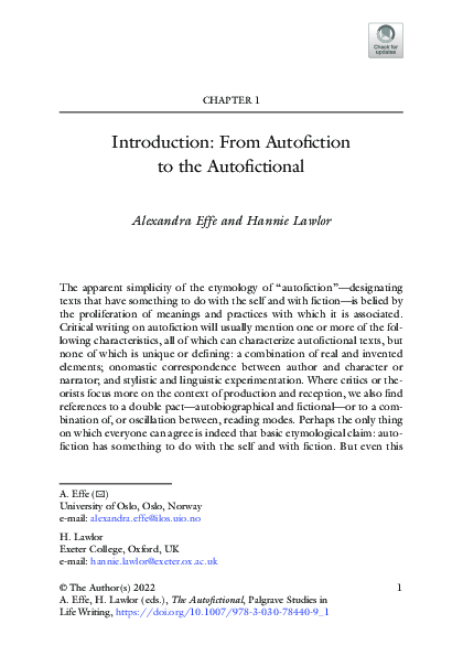 (PDF) Introduction: From Autofiction to the Autofictional