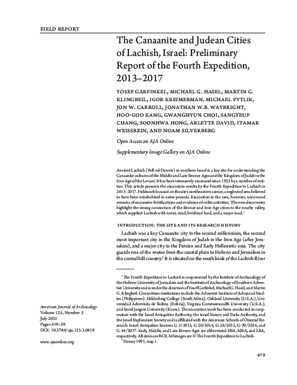 (PDF) The Canaanite and Judean Cities of Lachish, Israel: Preliminary ...