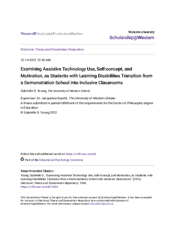 (PDF) Examining Assistive Technology Use, Self-concept, and Motivation, as Students with ...