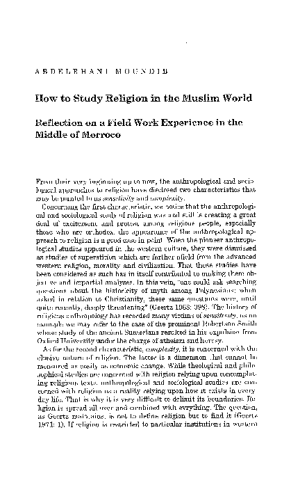(PDF) How to study of religion in the Muslim world: reflection on a ...