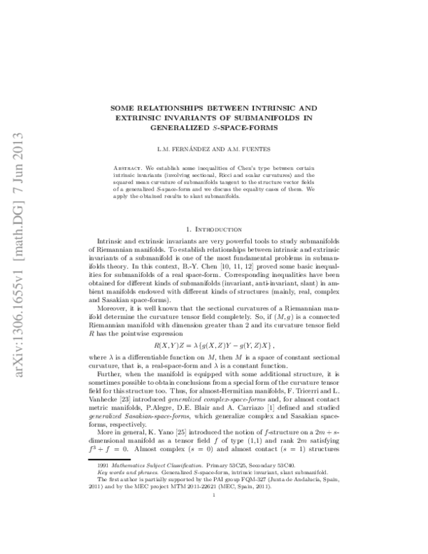 (PDF) Intrinsic-Extrinsic Invariants in S-Space-forms