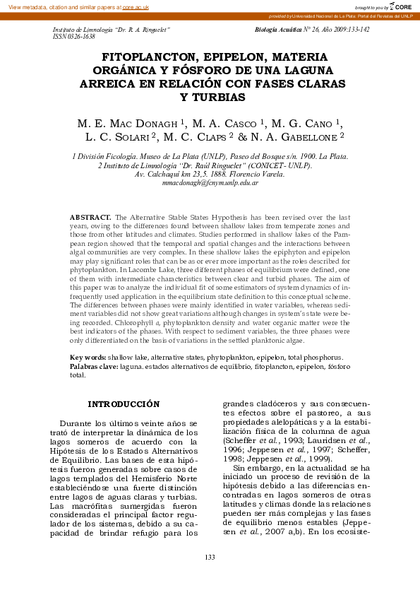 (PDF) Fitoplancton, epipelon, materia orgánica y fósforo de una laguna ...