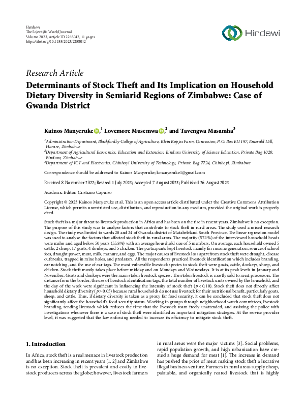 (PDF) Determinants of Stock Theft and Its Implication on Household ...