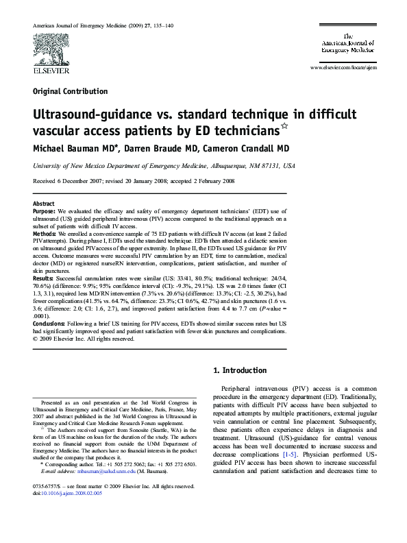 (PDF) Ultrasound-guidance vs. standard technique in difficult vascular ...