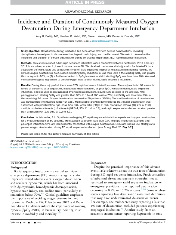 (PDF) Incidence and Duration of Continuously Measured Oxygen ...