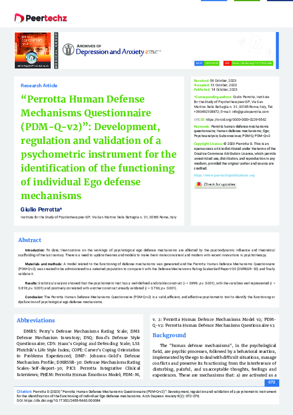 (PDF) "Perrotta Human Defense Mechanisms Questionnaire (PDM-Q-v2 ...