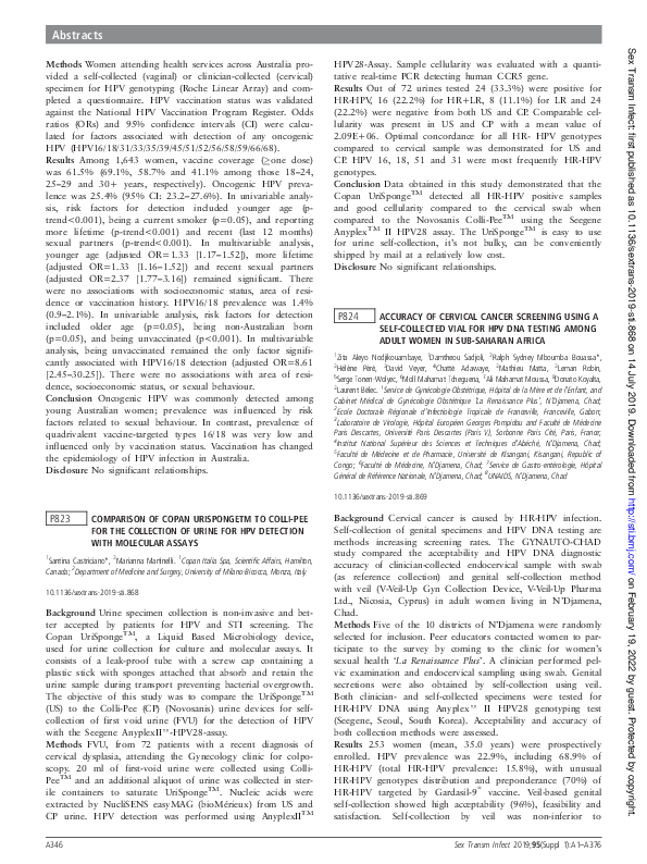 (PDF) P823 Comparison of copan urispongetm to colli-pee for the collection of urine for HPV ...