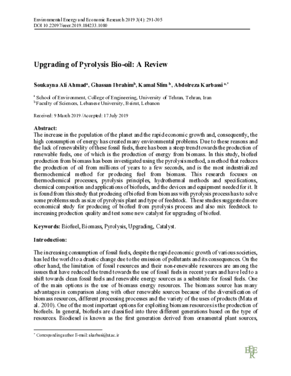 (PDF) Upgrading of Pyrolysis Bio-oil: A Review
