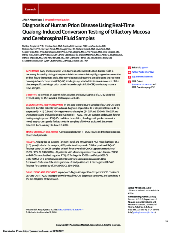 (PDF) Diagnosis of Human Prion Disease Using Real-Time Quaking-Induced ...