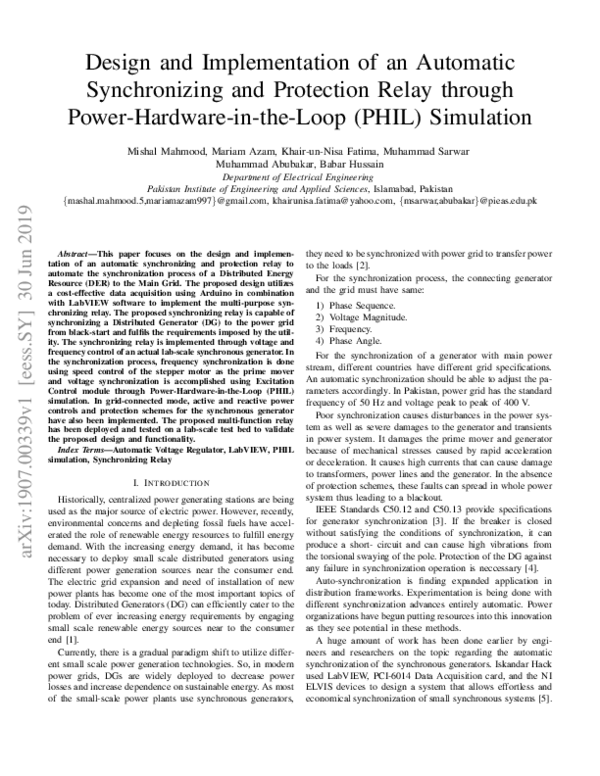 Pdf Design And Implementation Of An Automatic Synchronizing And