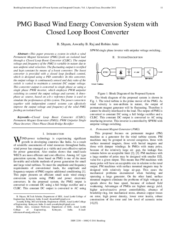 Pdf Pmg Based Wind Energy Conversion System With Closed Loop Boost
