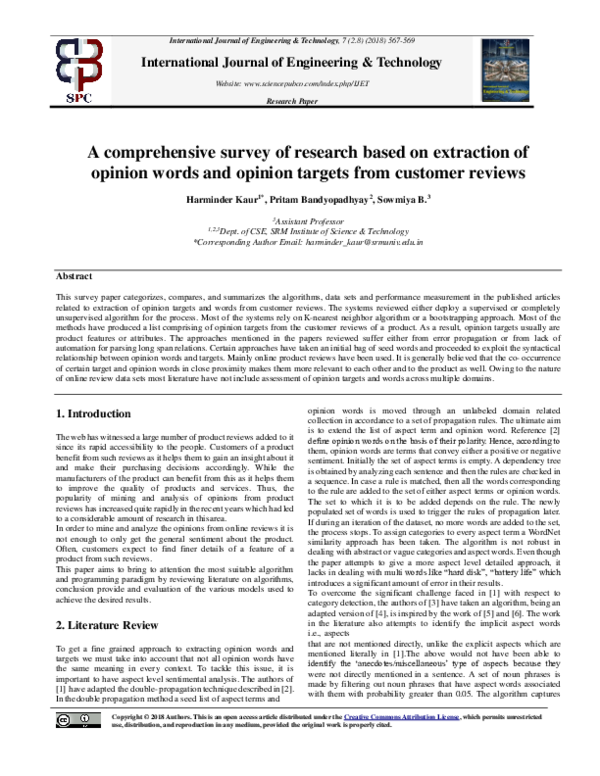 (PDF) A comprehensive survey of research based on extraction of opinion ...