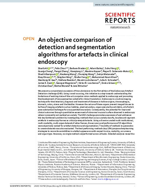 (PDF) An objective comparison of detection and segmentation algorithms for artefacts in clinical ...