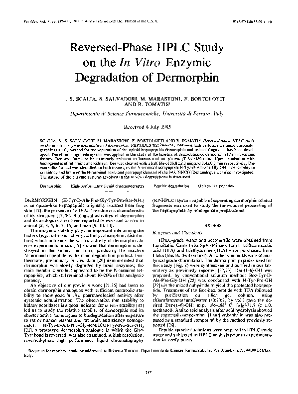 (PDF) Reversed-phase HPLC study on the in vitro enzymic degradation of dermorphin