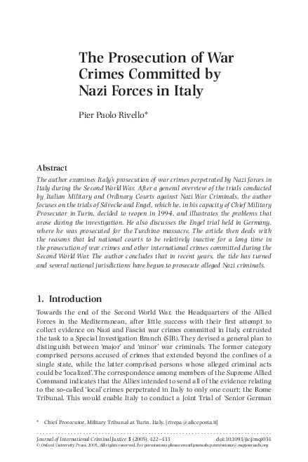 (PDF) The Prosecution of War Crimes Committed by Nazi Forces in Italy