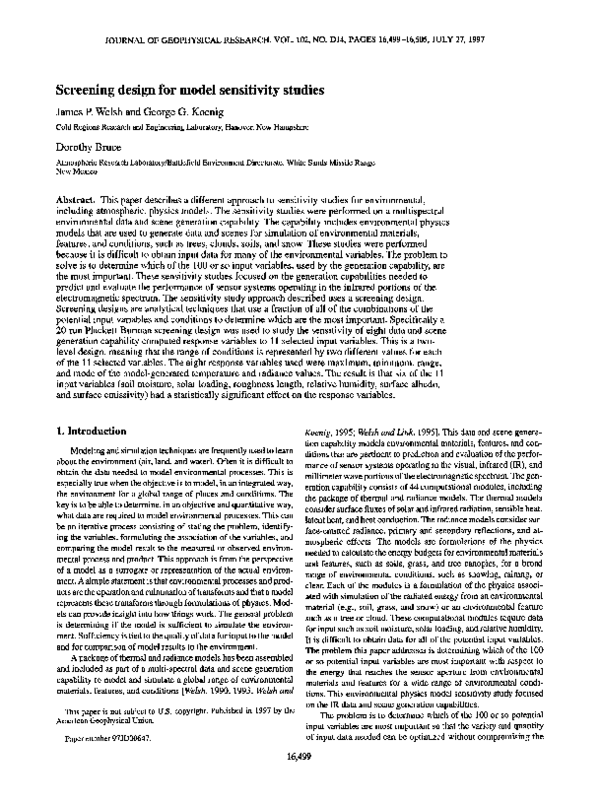 (PDF) Screening design for model sensitivity studies